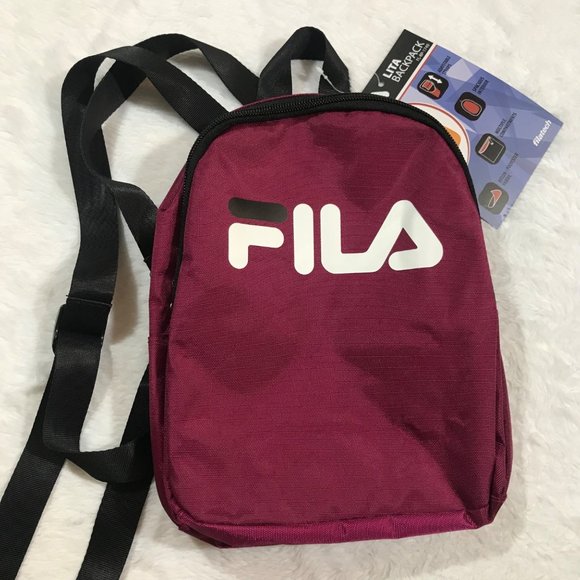 Fila | Bags | New Fila Lita Backpack Small Maroon Red Black White Logo ...